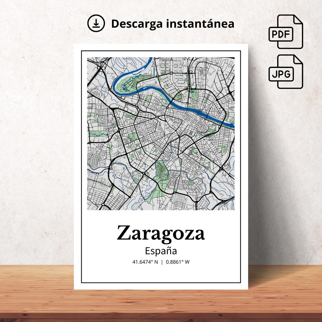 Zaragoza Spain Map - Minimalist Printable Digital Poster for Office and ...