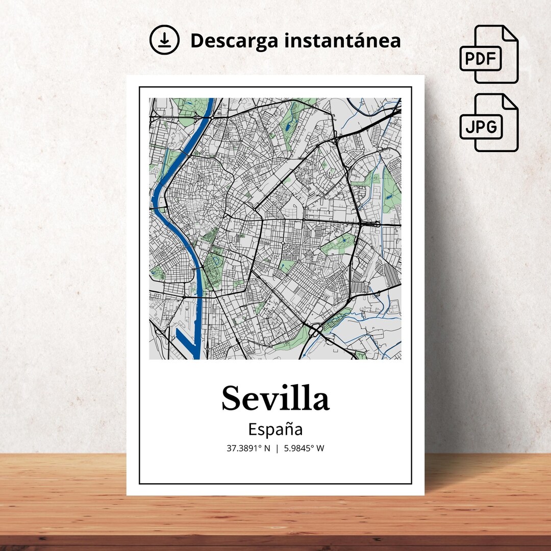 Seville Spain Map - Minimalist Printable Digital Poster for Office and ...