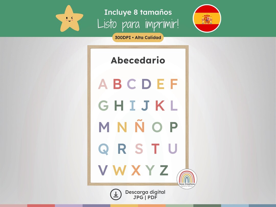 Poster Alphabet (uppercase) Spanish – Kids Wall Art Print, Educational ...