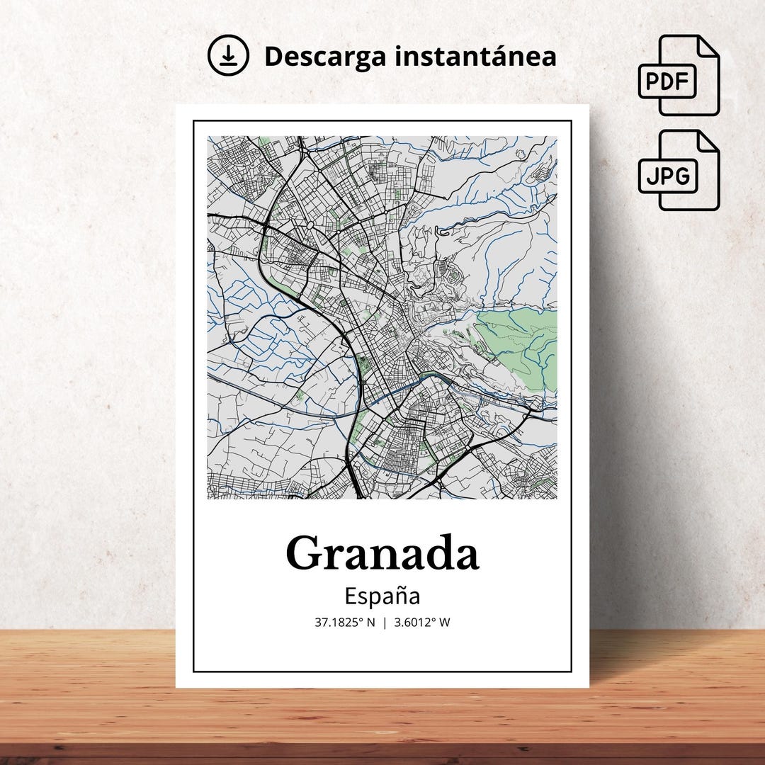 Granada Spain Map - Minimalist Printable Digital Poster for Office and ...