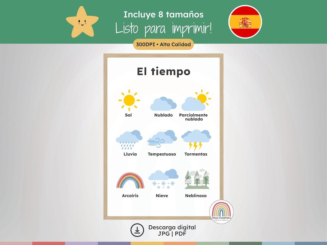 Poster Weather Spanish – Kids Wall Art Print, Educational Nursery Decor ...