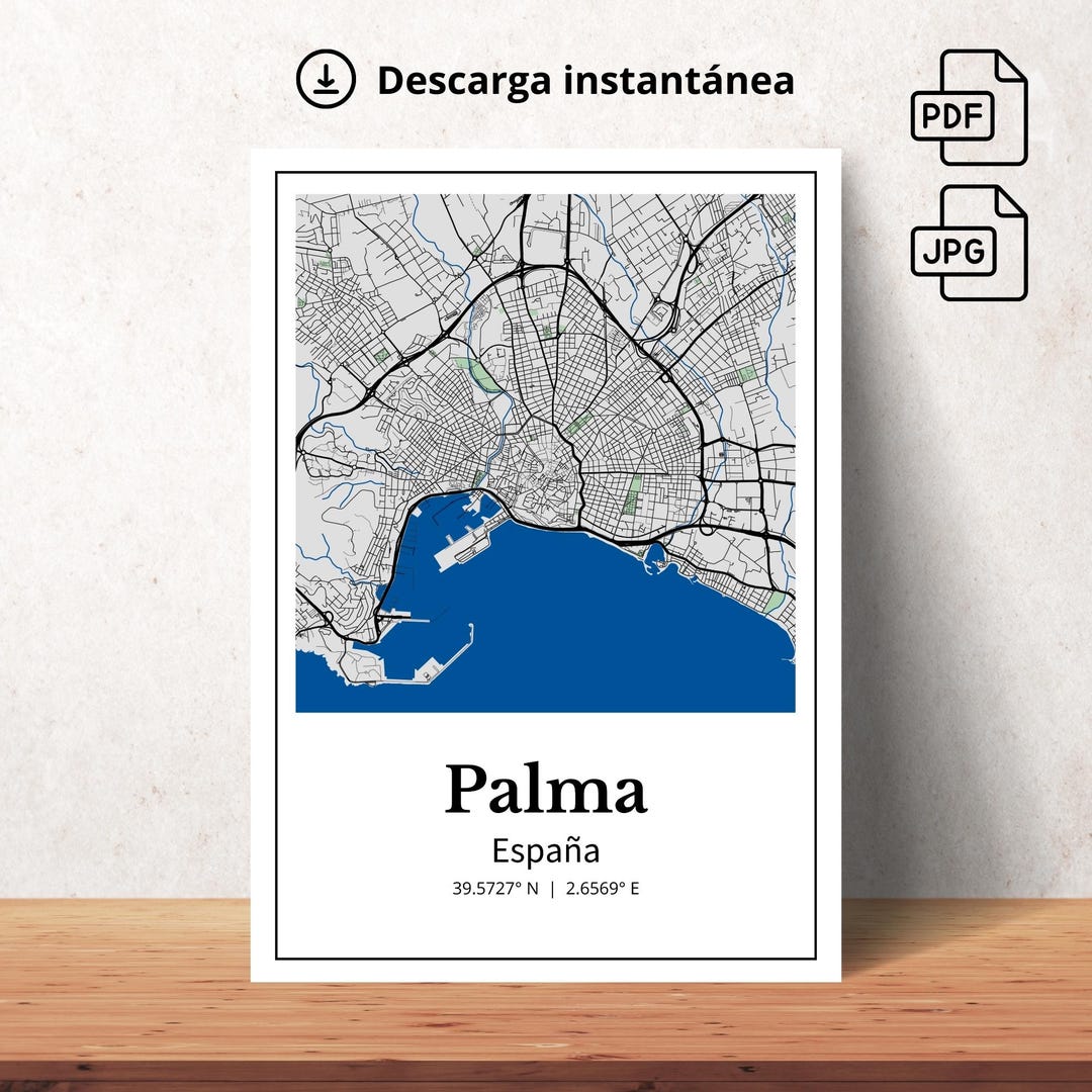Palma De Mallorca Map - Minimalist Printable Digital Poster for Office ...