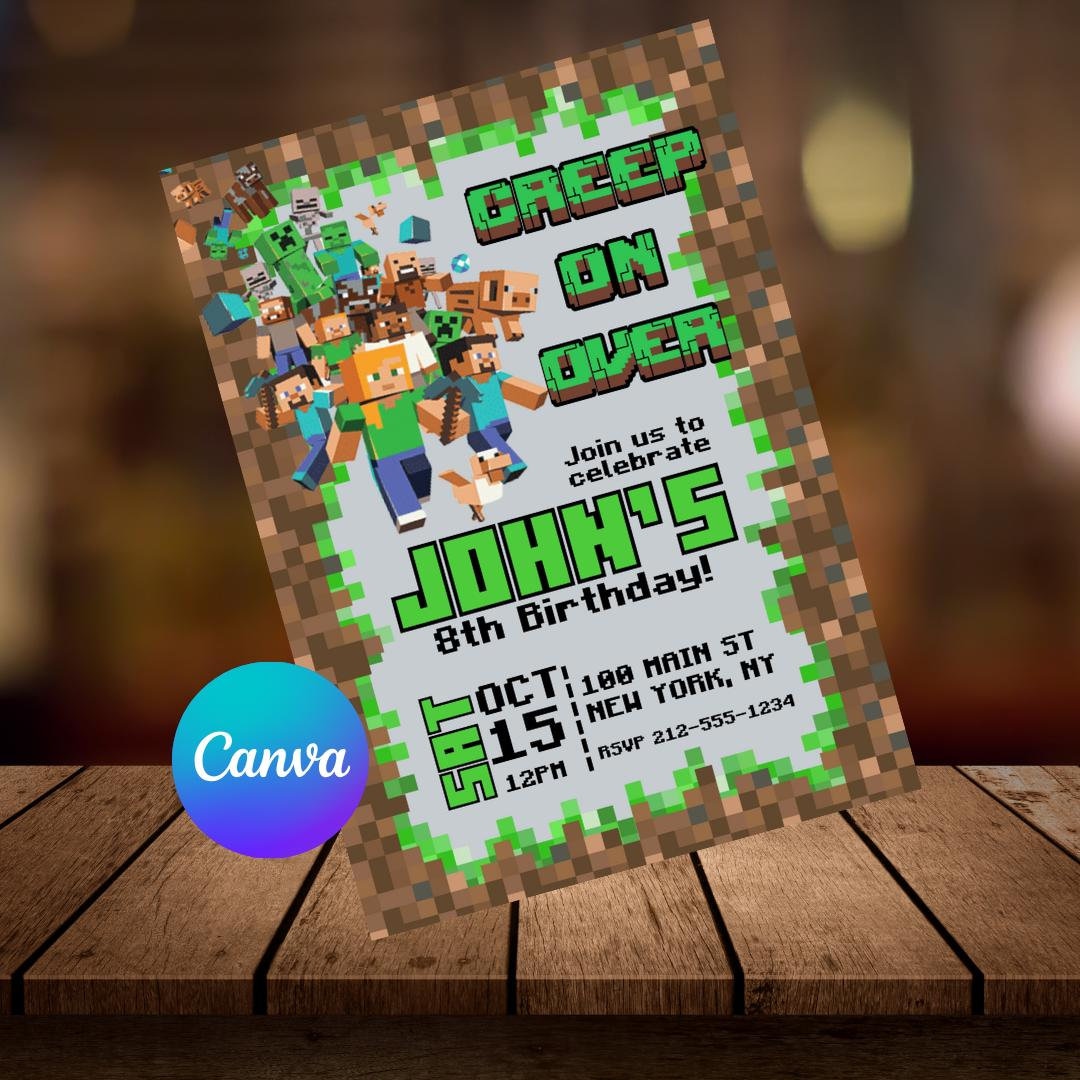 Minecraft Kids Birthday Invite Template - Etsy