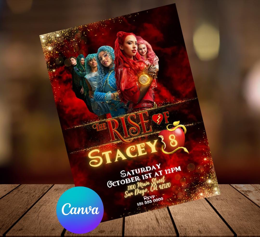The Rise of Red (descendants 4) Birthday Invitation Template 5x7 - Etsy