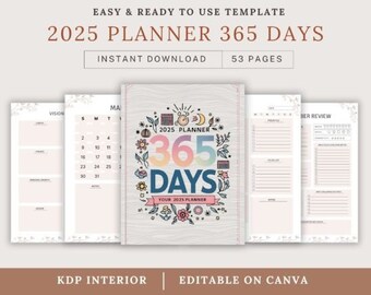 2025 Daily Planner 365 Days Organizer Undated Digital Planner Goal ...