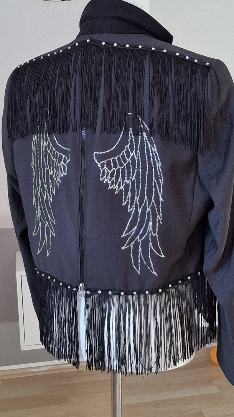 Biker Jacket Hand-painted Angel Wings With Rhinestones - Etsy