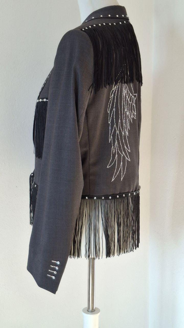 Biker Jacket Hand-painted Angel Wings With Rhinestones - Etsy