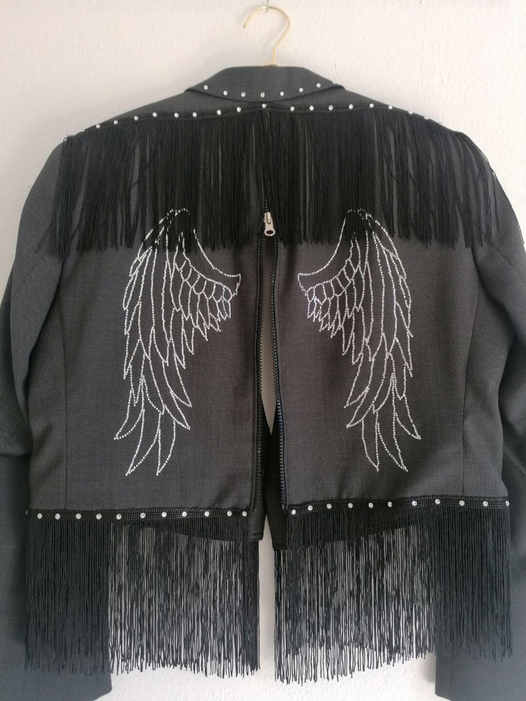 Biker Jacket Hand-painted Angel Wings With Rhinestones - Etsy