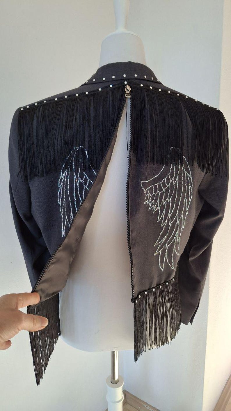 Biker Jacket Hand-painted Angel Wings With Rhinestones - Etsy