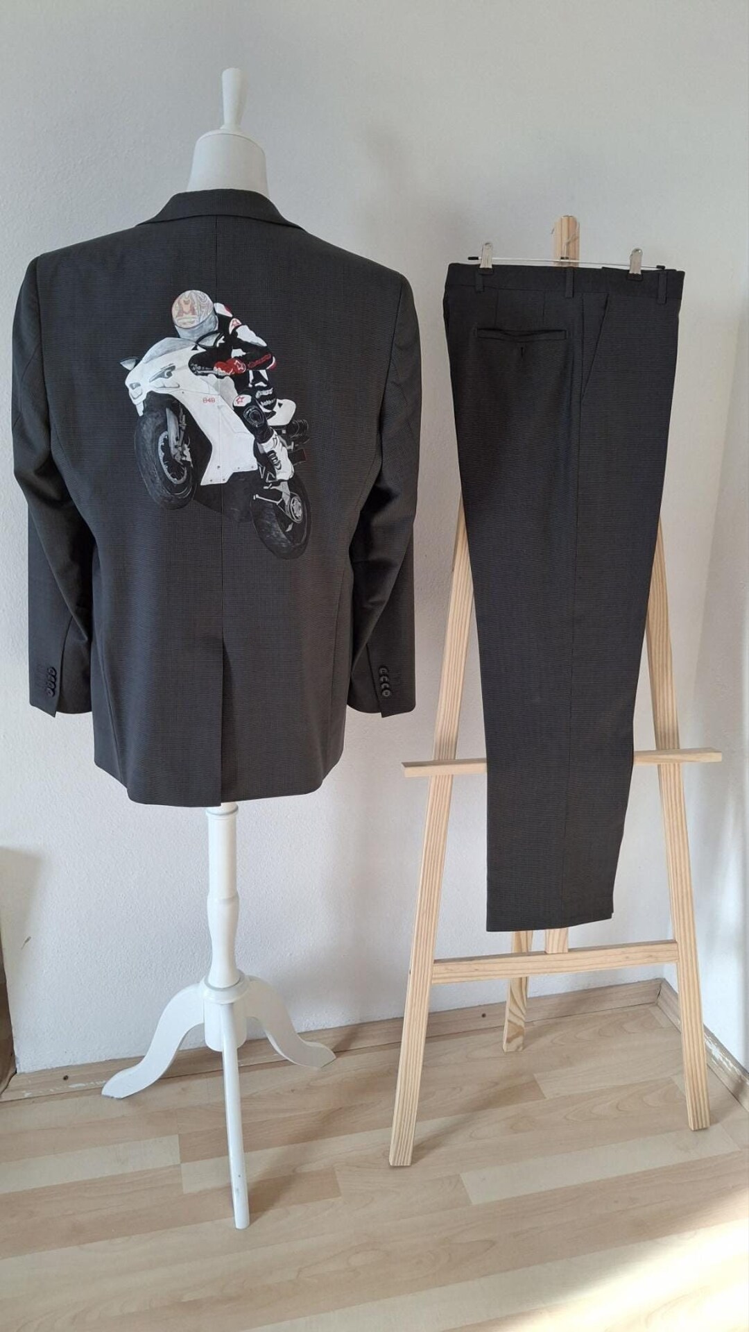 Motorcycle Hand-painted Suit by Larusso – Dark Gray Blazer and Pants ...