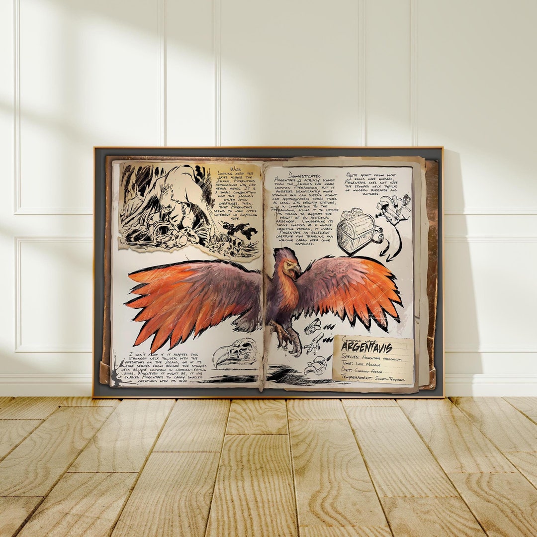 ARK Dinosaurs Journal Pages Poster, Detailed Dino Sketches Wall Art ...