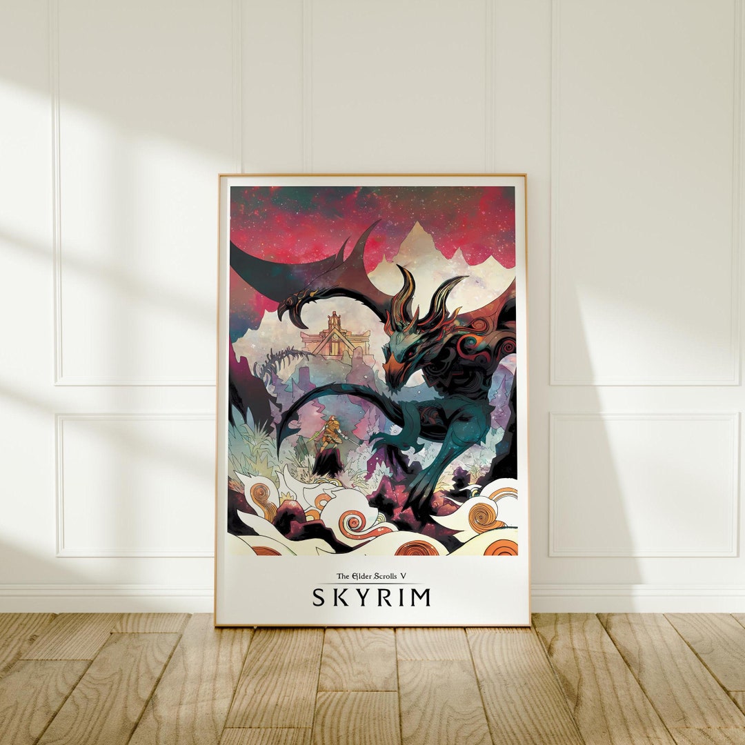 The Elder Scrolls V Skyrim Game Poster, Dragonborn Wall Art, Home Wall ...