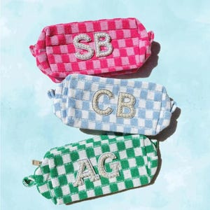 Light Blue Checkered Pouch, Coastal Bachelorette Party Favors, Checker ...