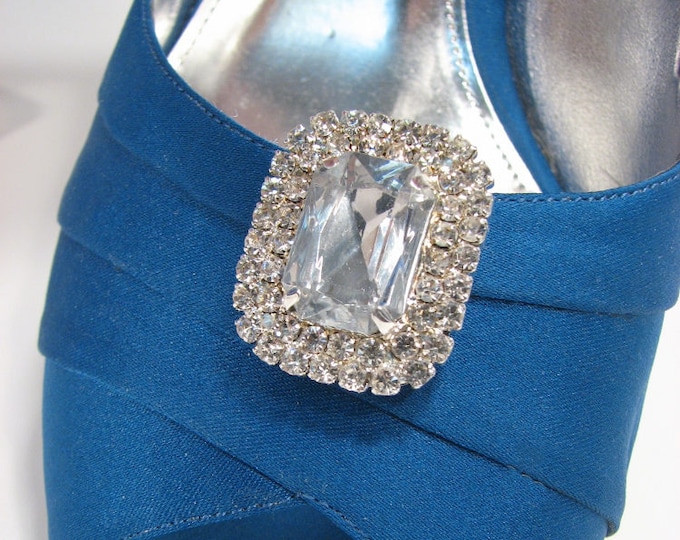 Stunning Crystal Shoe Clips Rows of White Rhinestones 1 Pair Prom ...