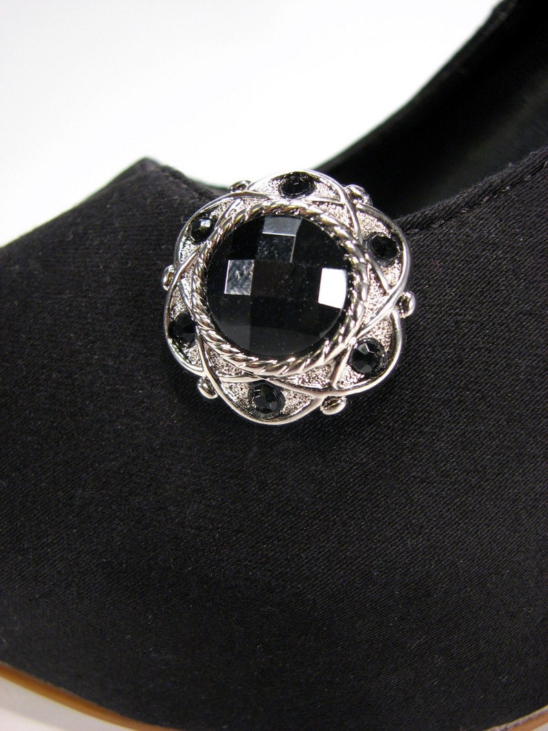 Shoe Clips Black Faceted Acrylic Center Silver Detail Shoe Accessories ...