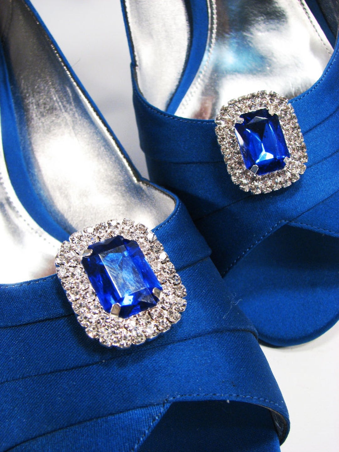 Sapphire Blue Shoe Clips Royal White Rhinestones (1 Pair) Prom Wedding ...