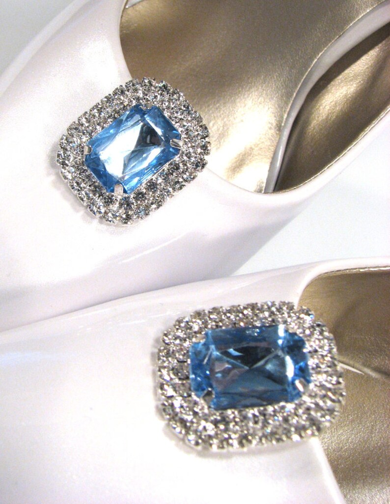 Sky Blue Shoe Clips Pale Blue White Rhinestones 1 Pair Wedding Shoe ...