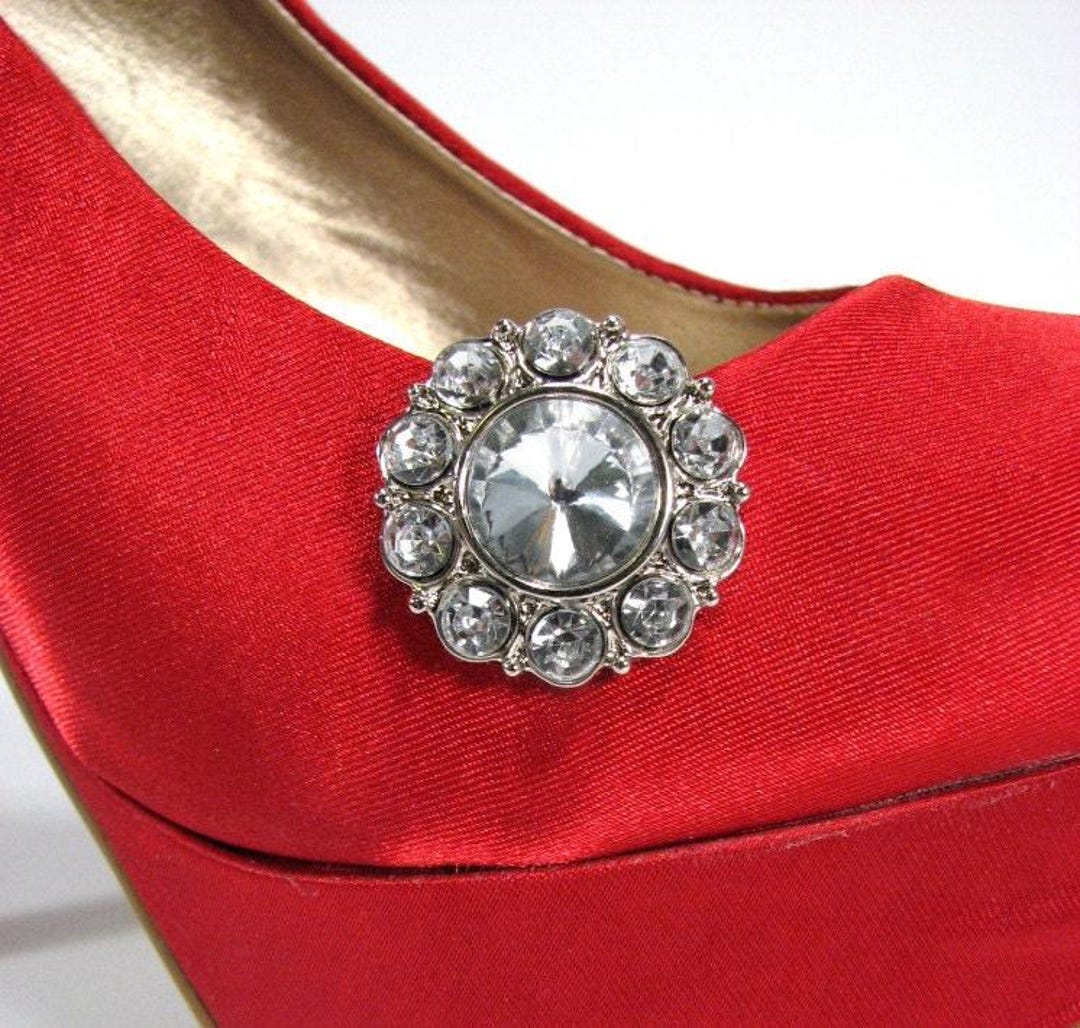 Shoe Clips White Rhinestones Clear Faceted Round Accessories 1 Pair ...