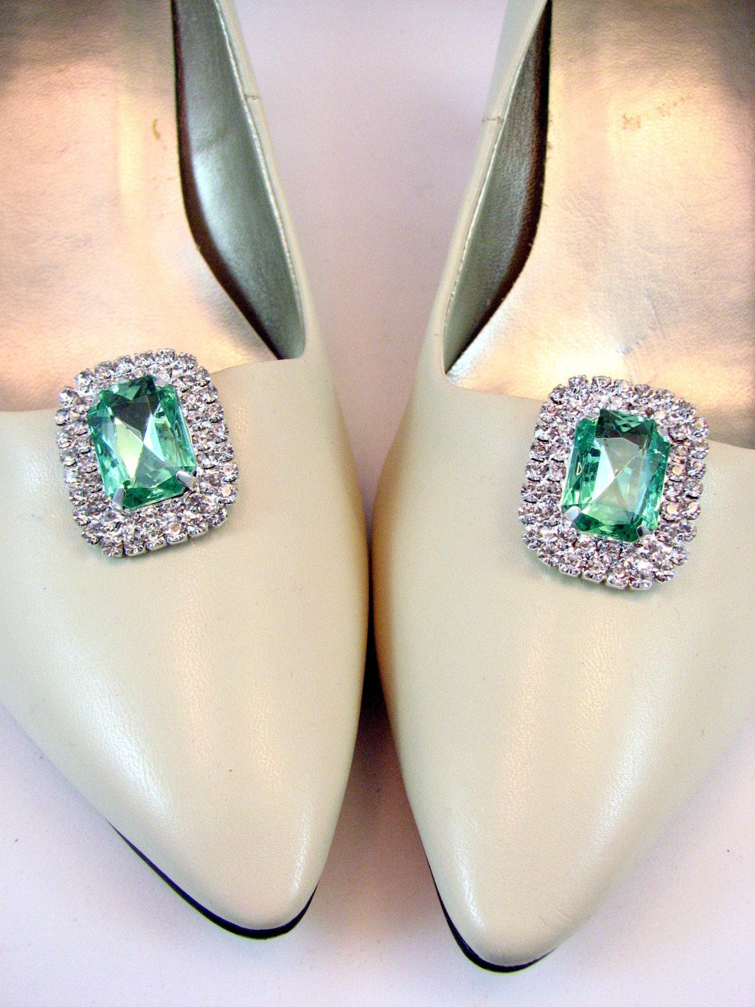 Light Green Rhinestone Shoe Clips Peridot Green White Rhinestones 1 ...