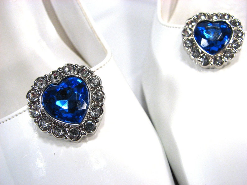 Sapphire Blue Wedding Shoe Clips Heart Shape Rhinestones Royal Blue 1 ...