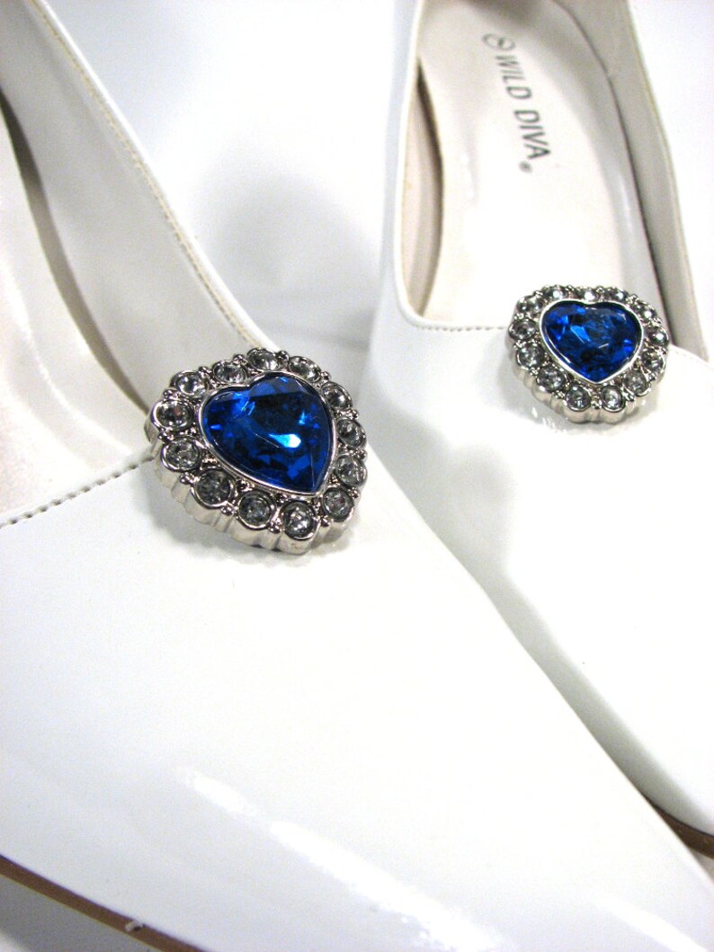 Sapphire Blue Wedding Shoe Clips Heart Shape Rhinestones Royal Blue 1 ...