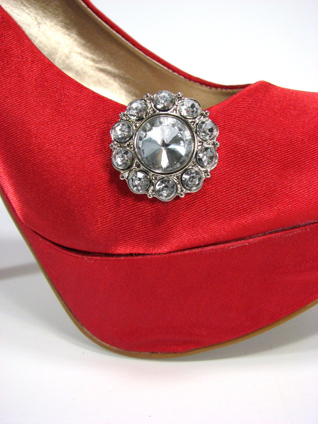Shoe Clips White Rhinestones Clear Faceted Round Accessories 1 Pair ...