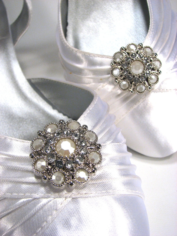 Shoe Clips White Opaque Rhinestone Cluster Round Prom Wedding Shoe ...