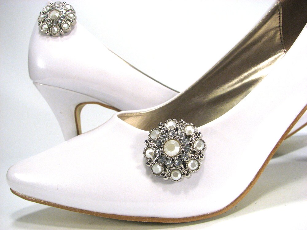 Shoe Clips White Opaque Rhinestone Cluster Round Prom Wedding Shoe ...
