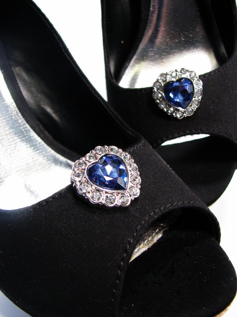 Blue Wedding Shoe Clips Midnight Blue Heart Shape Navy Rhinestones 1 ...