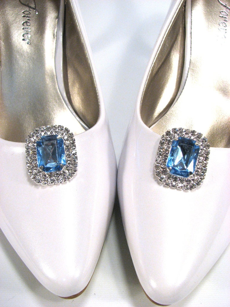 Sky Blue Shoe Clips Pale Blue White Rhinestones 1 Pair Wedding Shoe ...