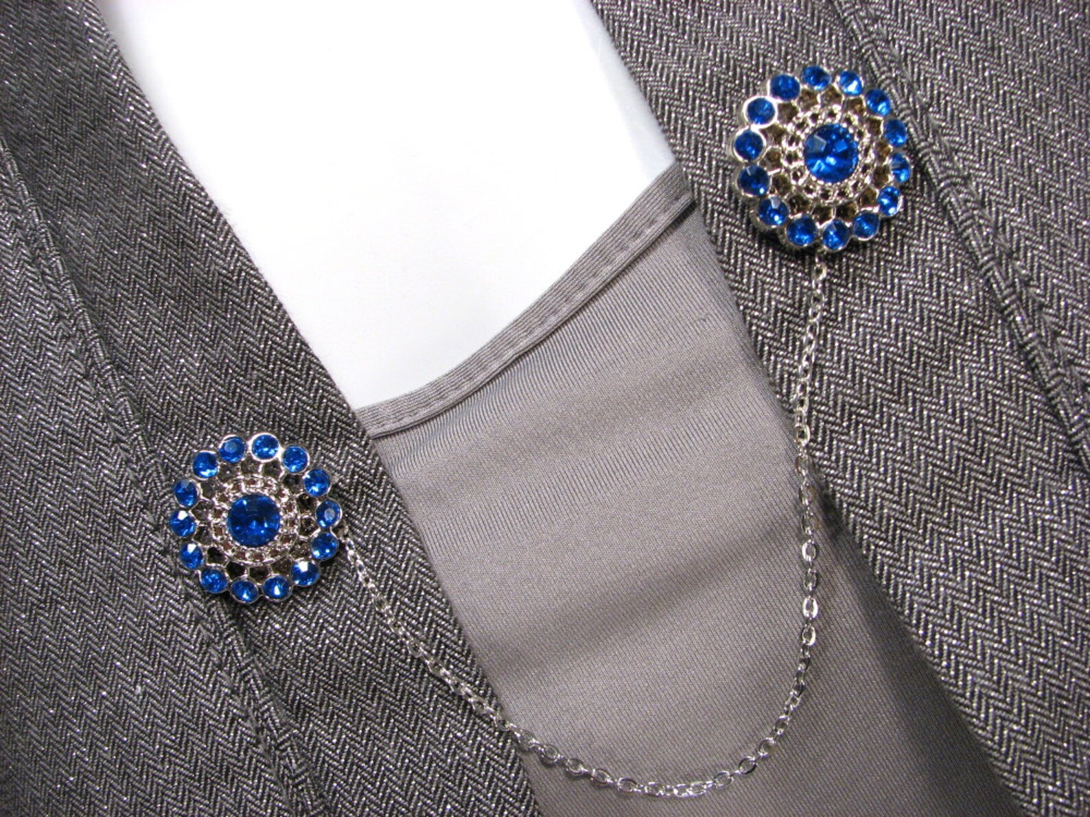 Sapphire Blue Sweater Clip Royal Blue Silver Chain Royal Blue ...