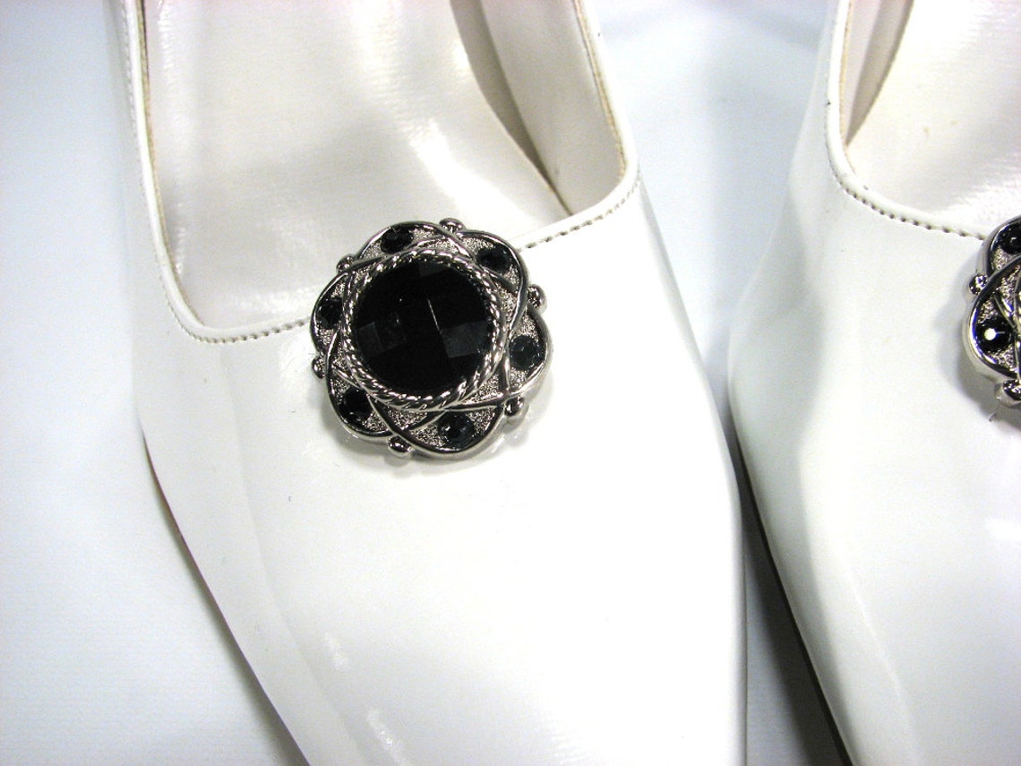 Shoe Clips Black Faceted Acrylic Center Silver Detail Shoe Accessories ...