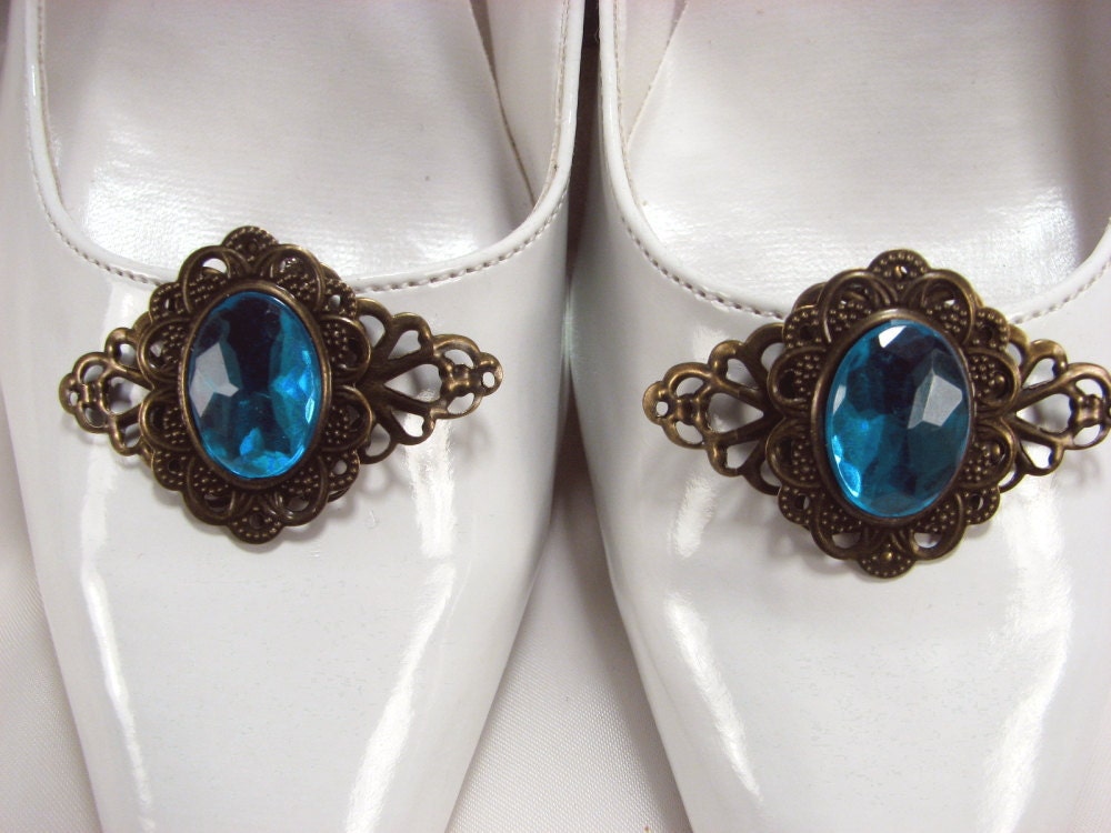 Aqua Blue Shoe Clips Filigree Multiple Color Choices 1 Pair Shoe ...
