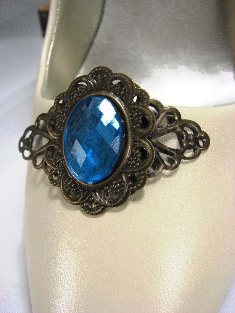 Blue Shoe Clips Jewelry for Your Shoes Antique Bronze Finish | Etsy