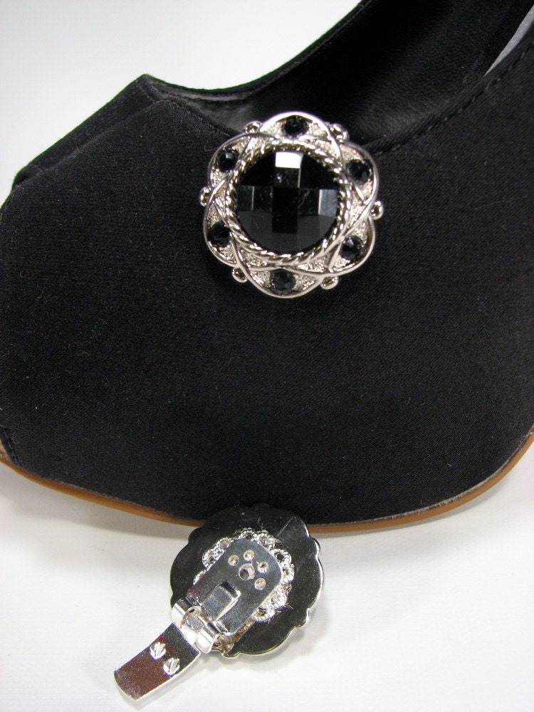 Shoe Clips Black Faceted Acrylic Center Silver Detail Shoe Accessories ...