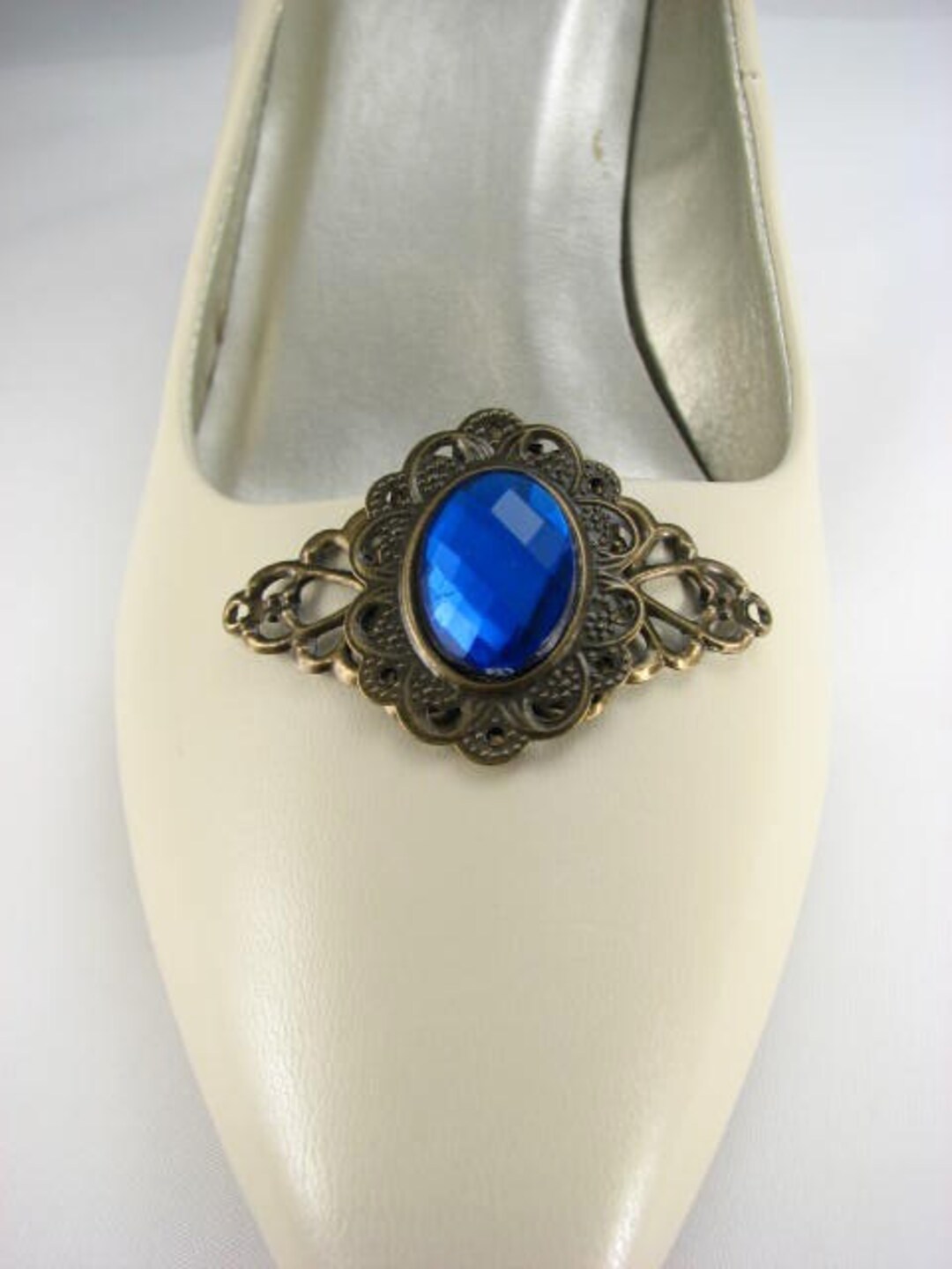 Sapphire Blue Shoe Clips Bronze Tone Filigree Shoe Jewelry Discount ...