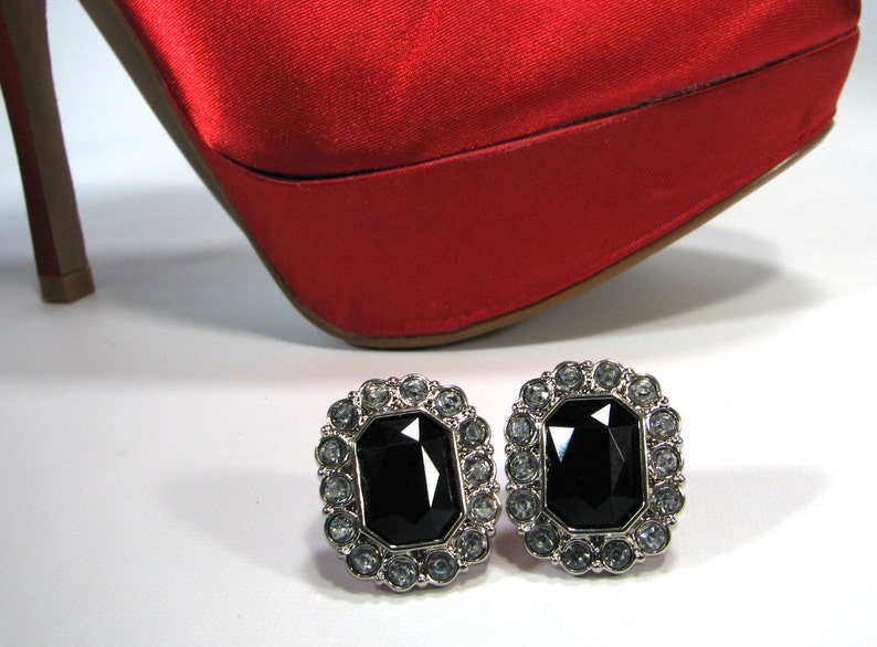 Black Shoe Clips White Rhinestones Octagon Shape 1 Pair Jewels for Your ...