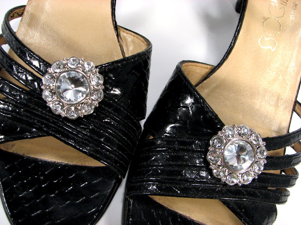 Shoe Clips White Rhinestones Clear Faceted Round Accessories 1 Pair ...