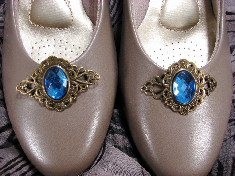 Blue Shoe Clips Jewelry for Your Shoes Antique Bronze Finish | Etsy