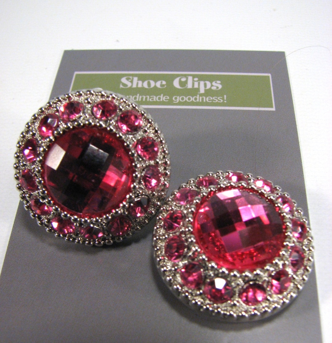 Shoe Clips Bright Pink Rhinestones Round 1 Pair Shoe Accessories ...
