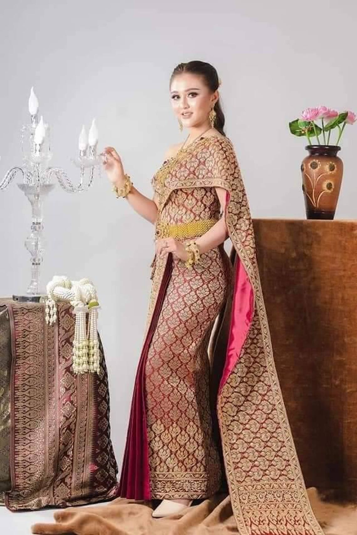 Luxury Thai Chakkri Bridal Dress| Thai/khmer/laos| Real Brocade Silk ...