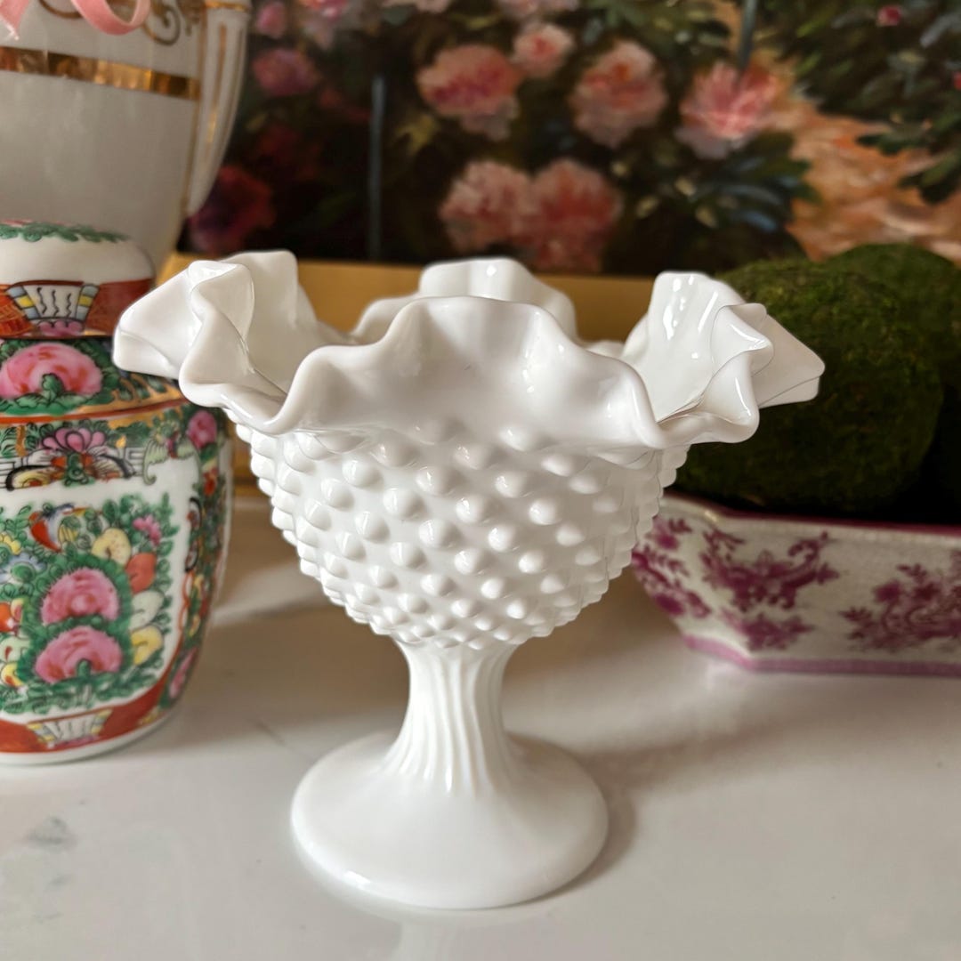 Vintage Hobnail Milk Glass Fenton Ruffle Dish on Pedestal - Etsy