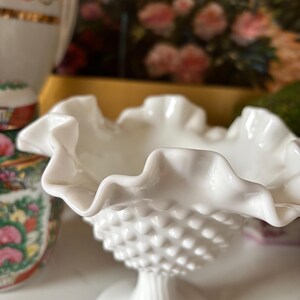 Vintage Hobnail Milk Glass Fenton Ruffle Dish on Pedestal - Etsy