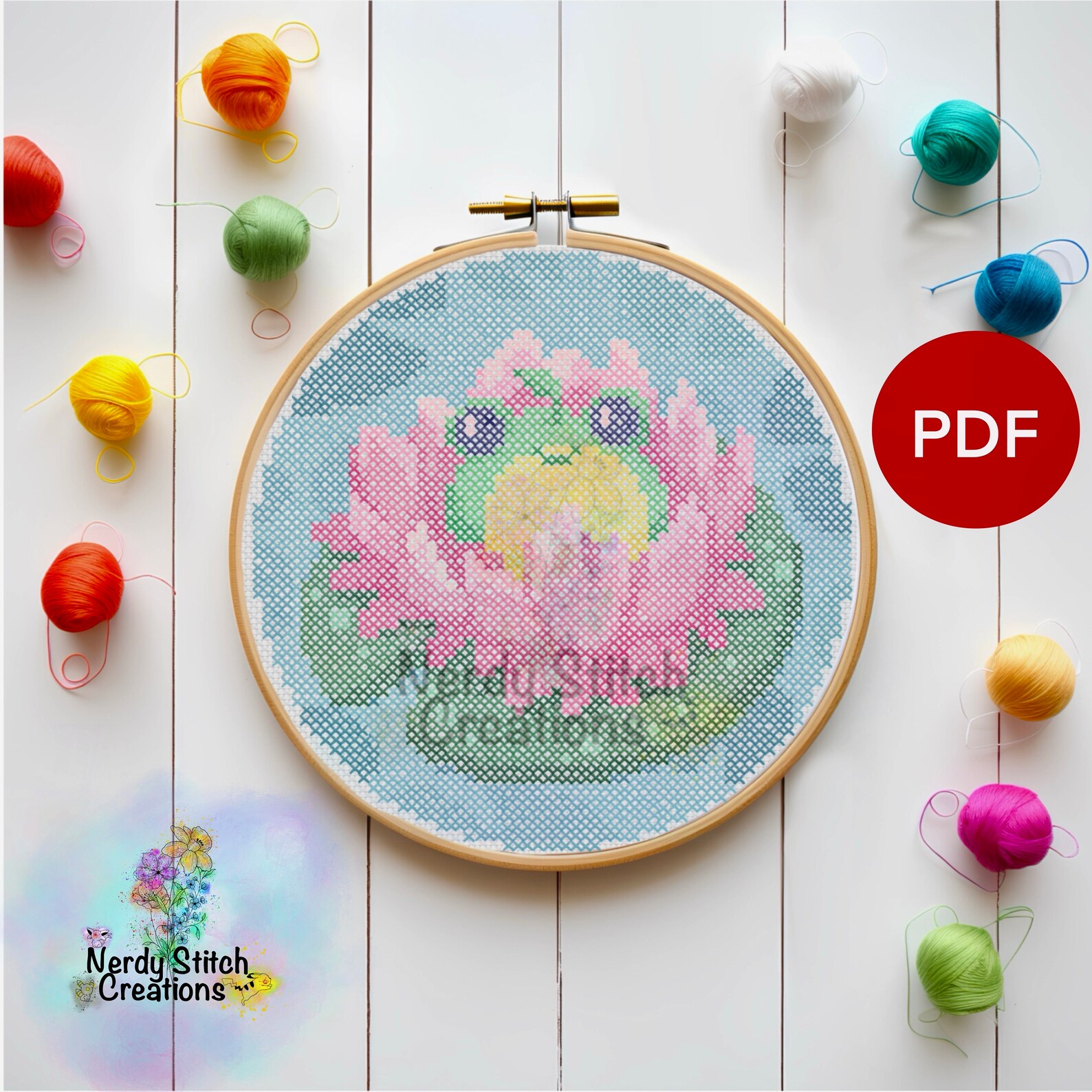 Hoppy Frog Cross Stitch - Full Coverage Chart, Instant Downloadable PDF ...