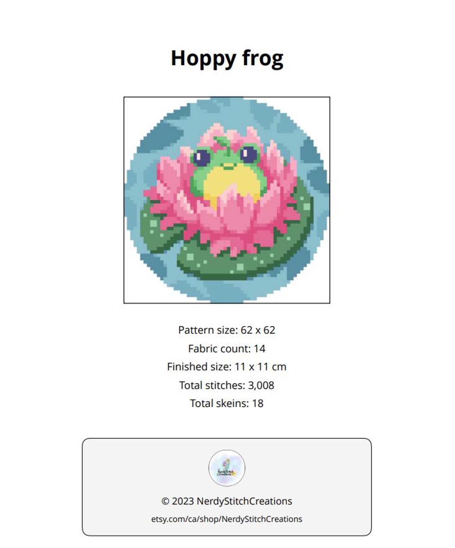 Hoppy Frog Cross Stitch - Full Coverage Chart, Instant Downloadable PDF ...