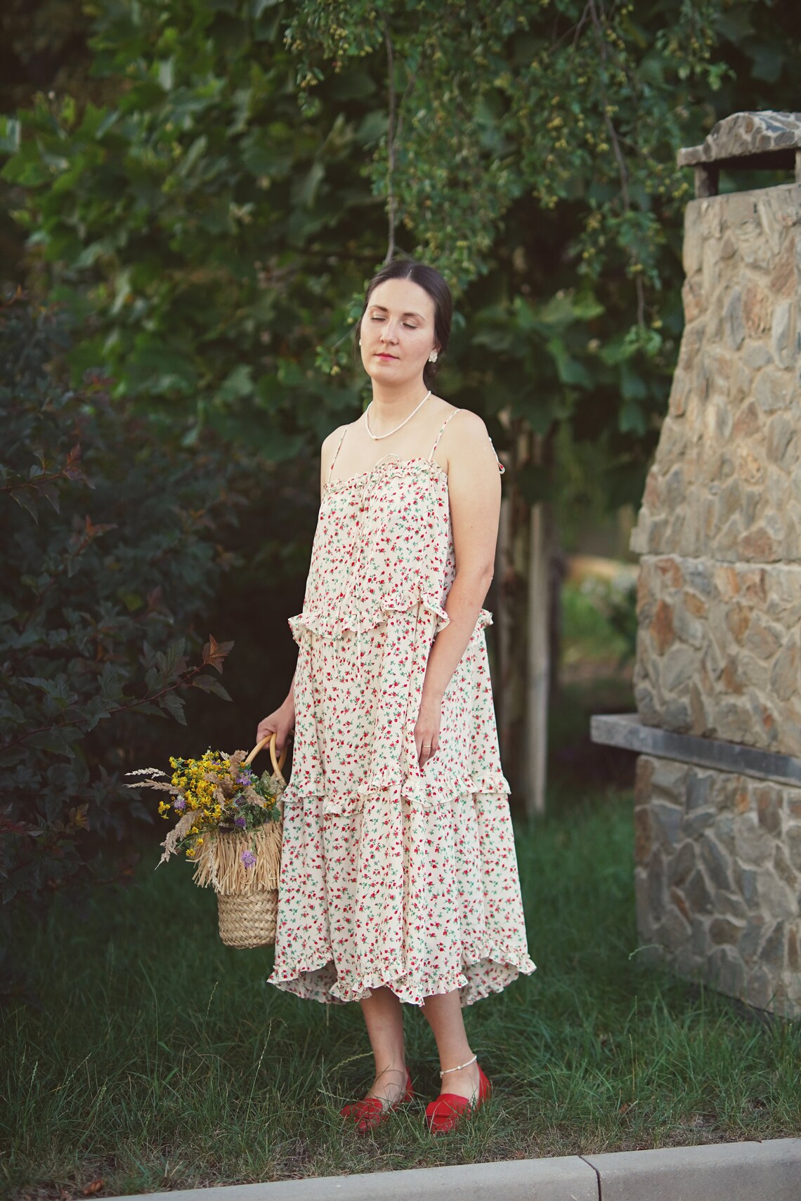 Floral Vintage Dress, Cottagecore Style, Vintage Look, Bohemian Midi ...