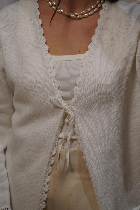 Vintage cream crochet cardigan ace trim 90s. Elegant… - Gem
