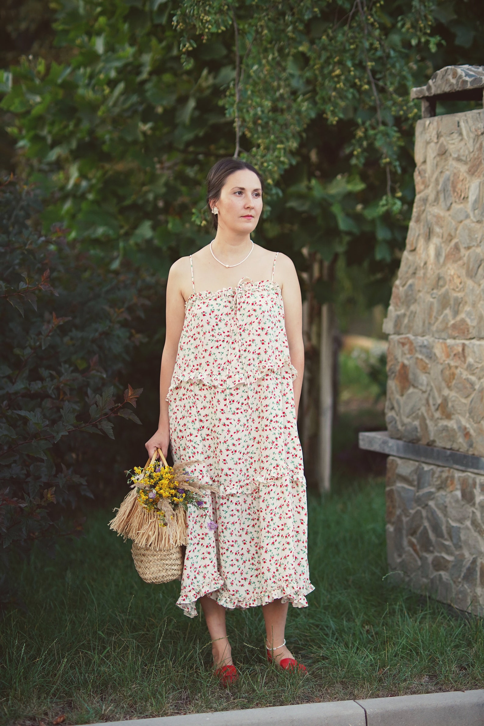 Floral Vintage Dress, Cottagecore Style, Vintage Look, Bohemian Midi ...
