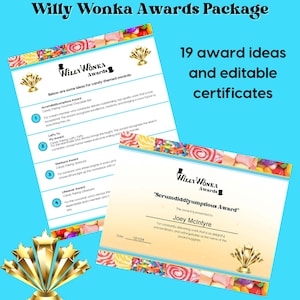 Willy Wonka Candy-themed Awards Package 19 Editable Certificates - Etsy