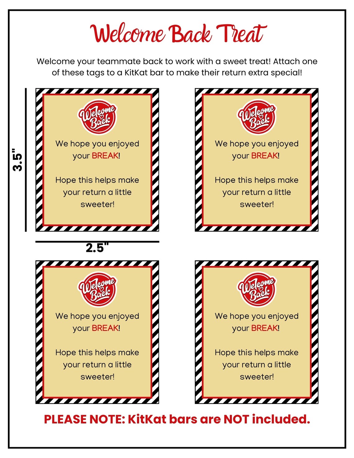 Welcome Back Treat! Gift Tags for Kitkat Candy Bars - Printable PDF ...